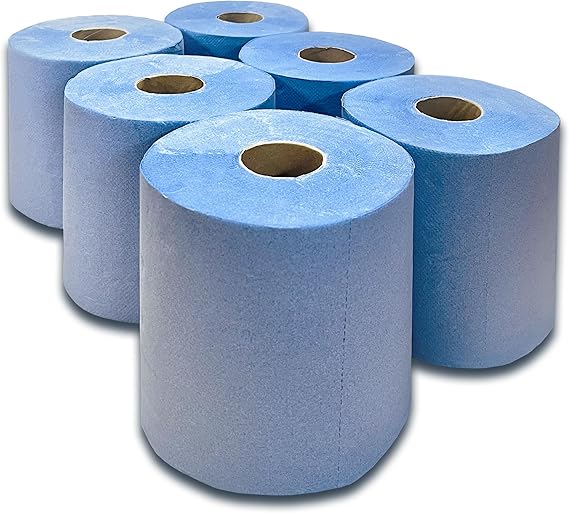 DHANZIPAK 6 x Blue Paper Rolls - 2 Ply Embossed Centre Feed - Hand ...