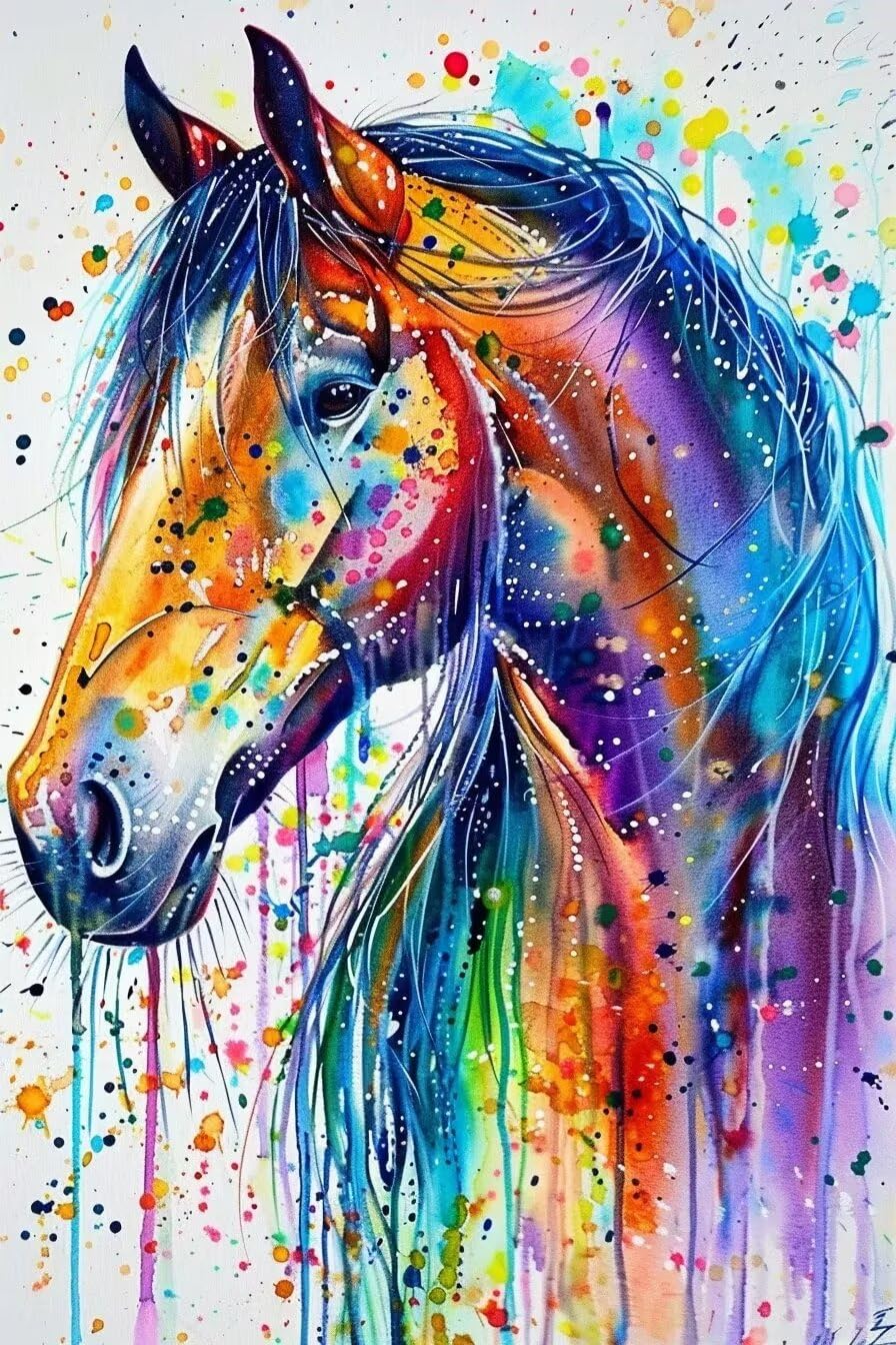 Caballos Coloridos Camiseta Niños Caballo, Estilo Acuarela, Colores
