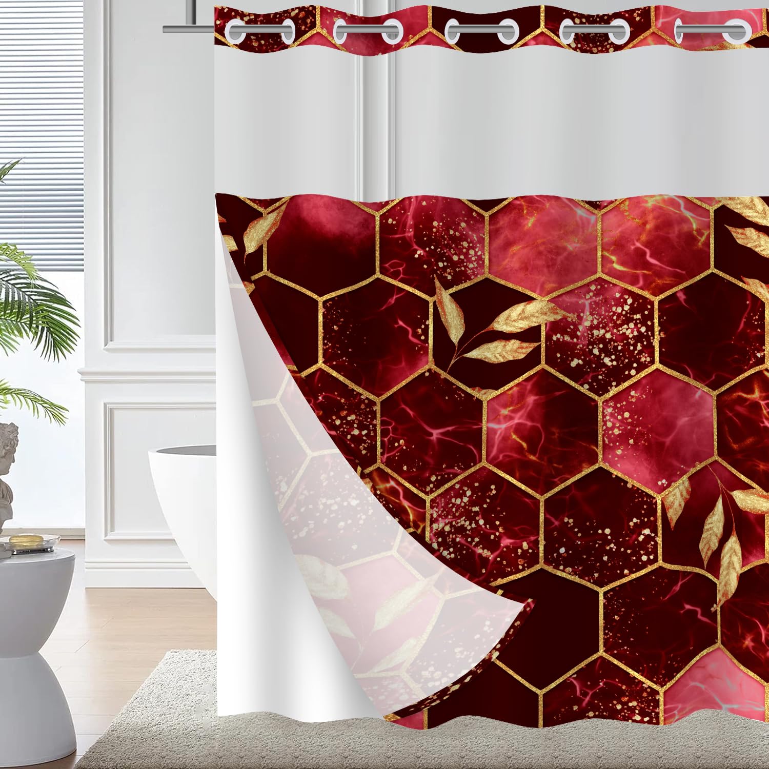 Amazon.com: GALMAXS7 No Hook Shower Curtain Red Shower Curtain with ...