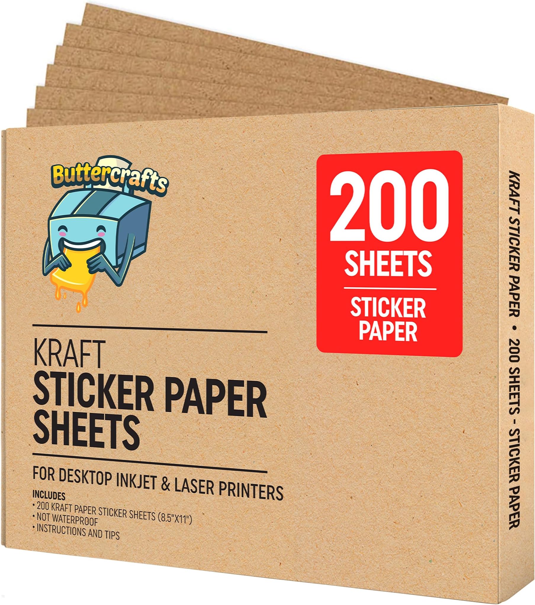 Amazon.com : Kraft Sticker Paper (200 Sheets, 8.5" x 11") - Brown ...