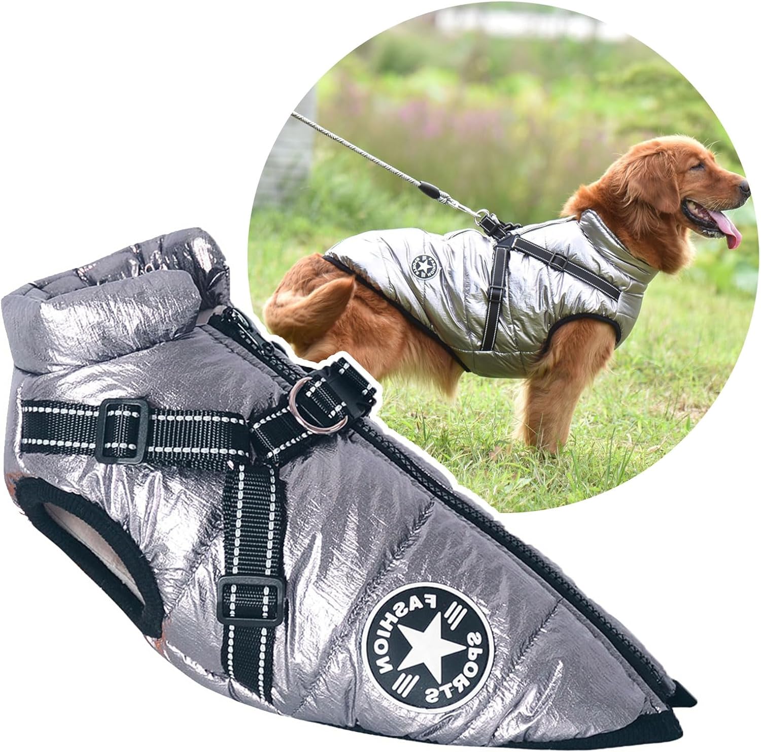 Dog Vest 2 in 1 Vest with Harness for Large Dogs Winter Warm Jacket ...