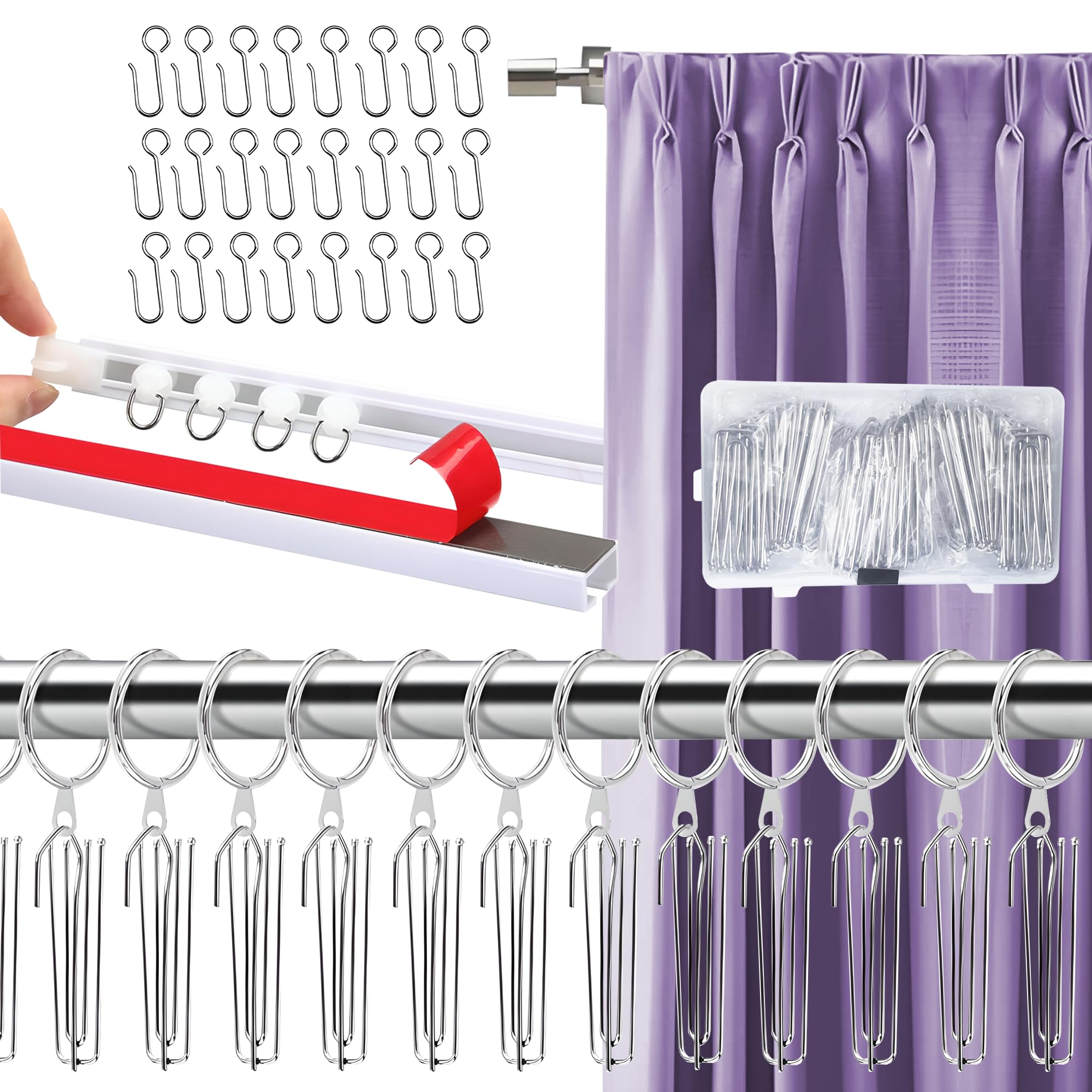 Amazon.com: UrbanRed 9.8FT Self Adhesive Curtain Track with 30 Pcs ...