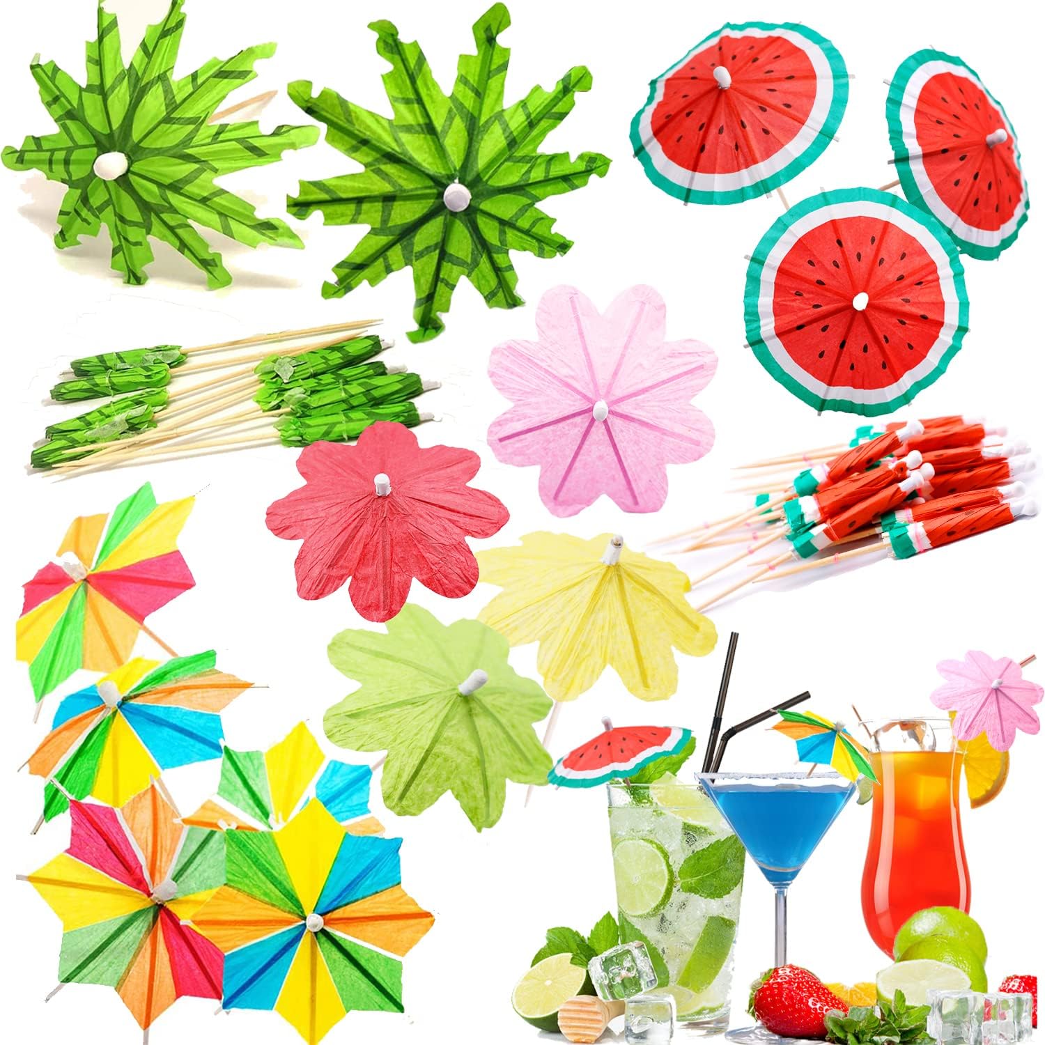 Amazon.com | 120 Pieces Cocktail Drink Umbrellas Picks, Tropical ...