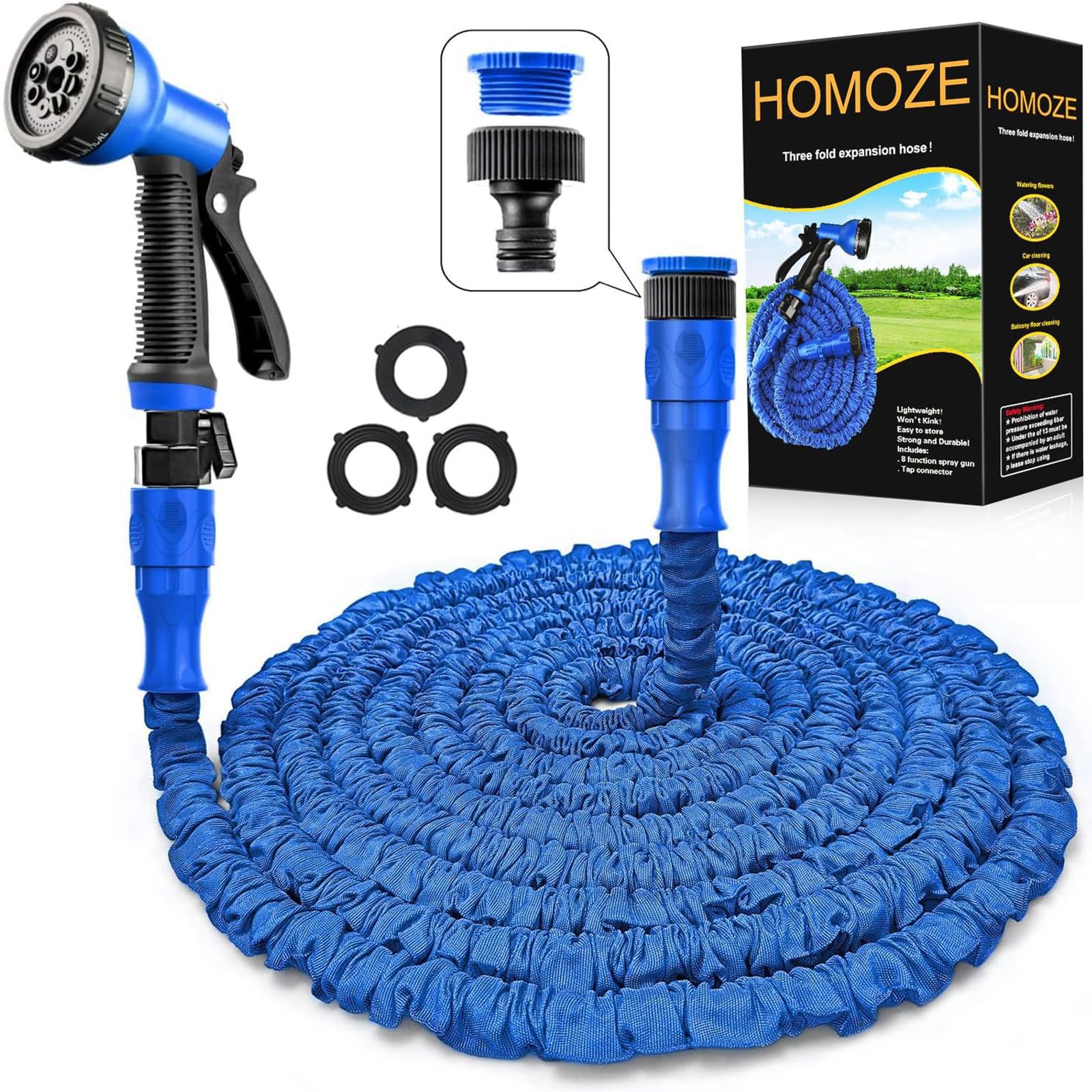 HOMOZE Extendable Hose Pipe 100ft, Ultra-Durable Anti-Leakage Expanding ...