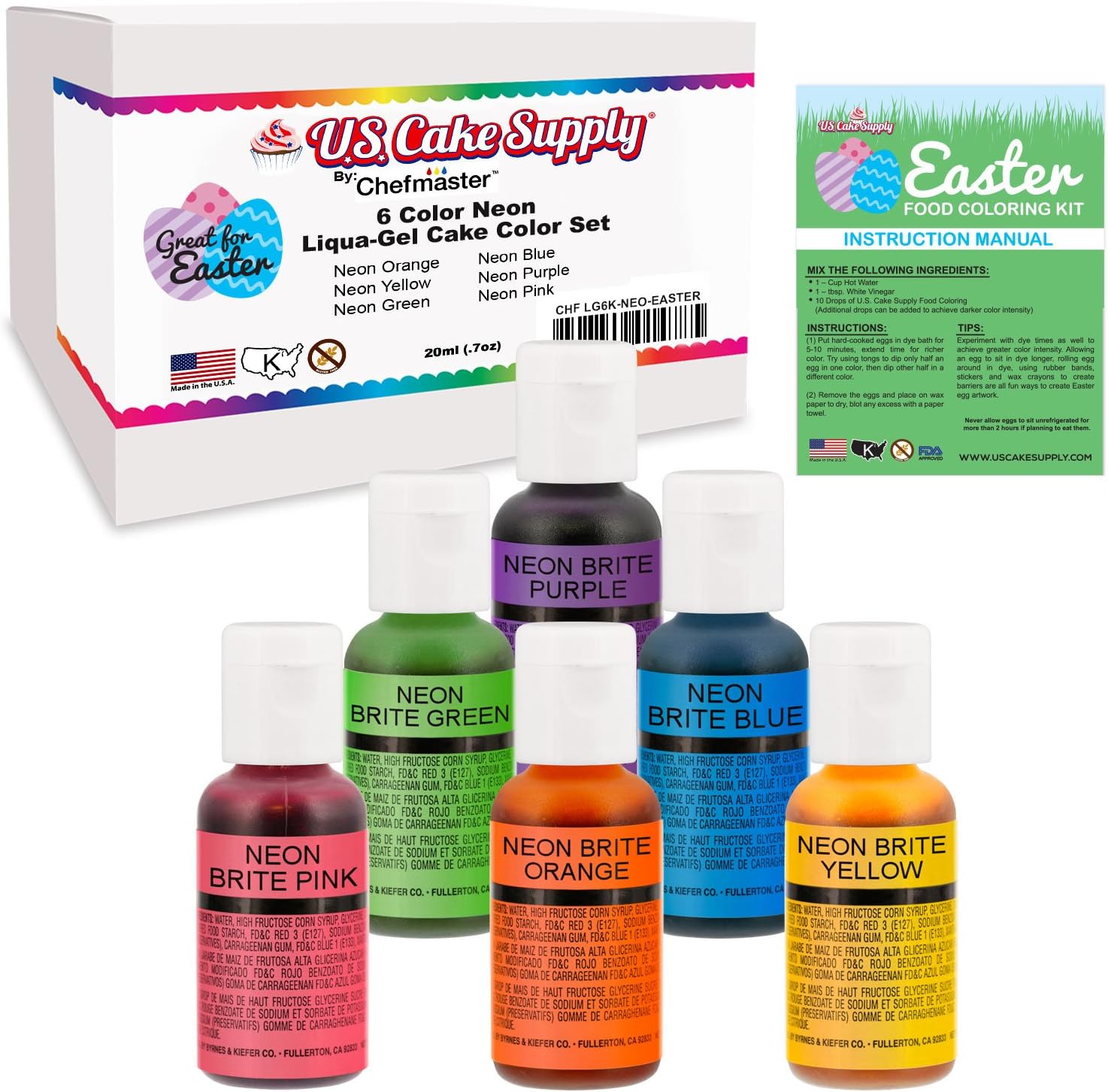 Amazon.com : 6 Color Neon Cake Food Coloring Liqua-Gel Easter Egg ...