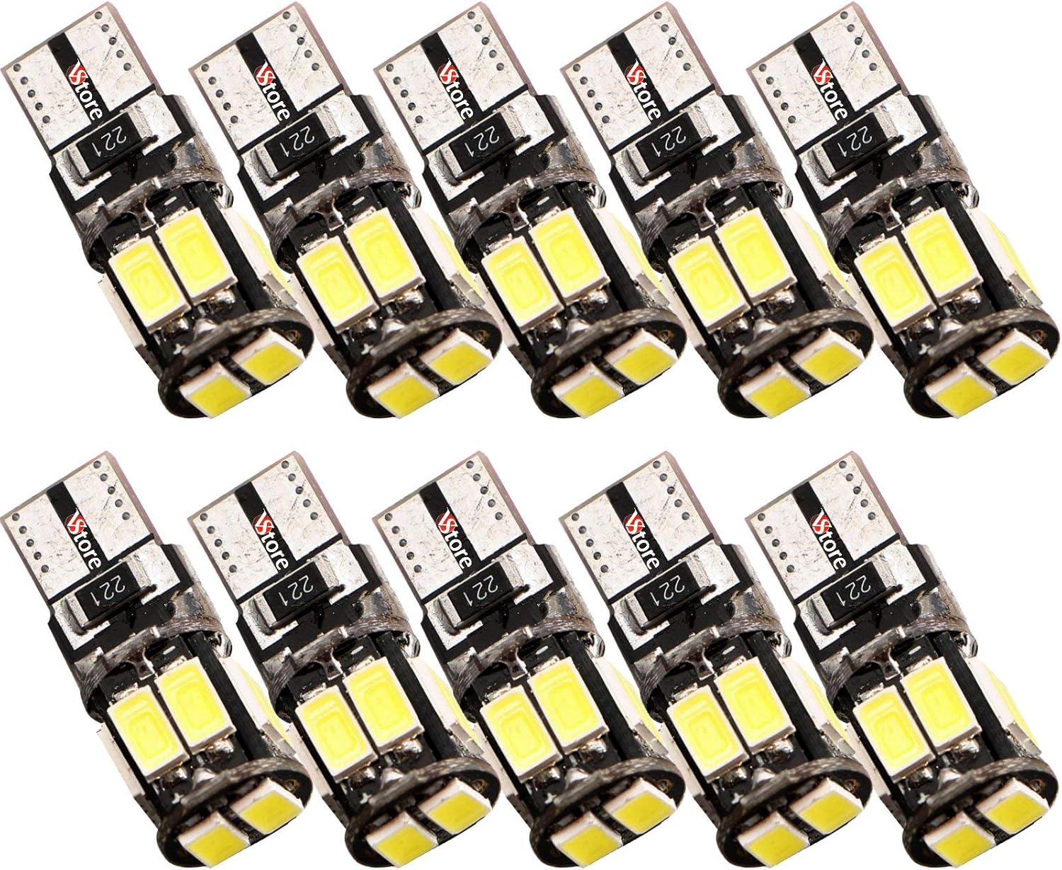 VS 10 Lampade LED T10 10 SMD 5630 BIANCO Brillante Canbus Per Auto