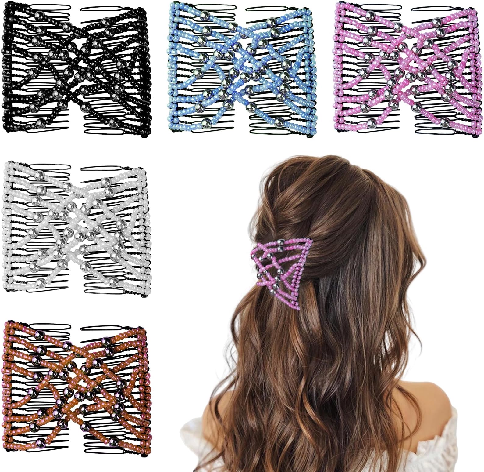 Amazon.com : 5 Pieces Stretchy Magic Comb Adjustable Elastic Hair Clip ...