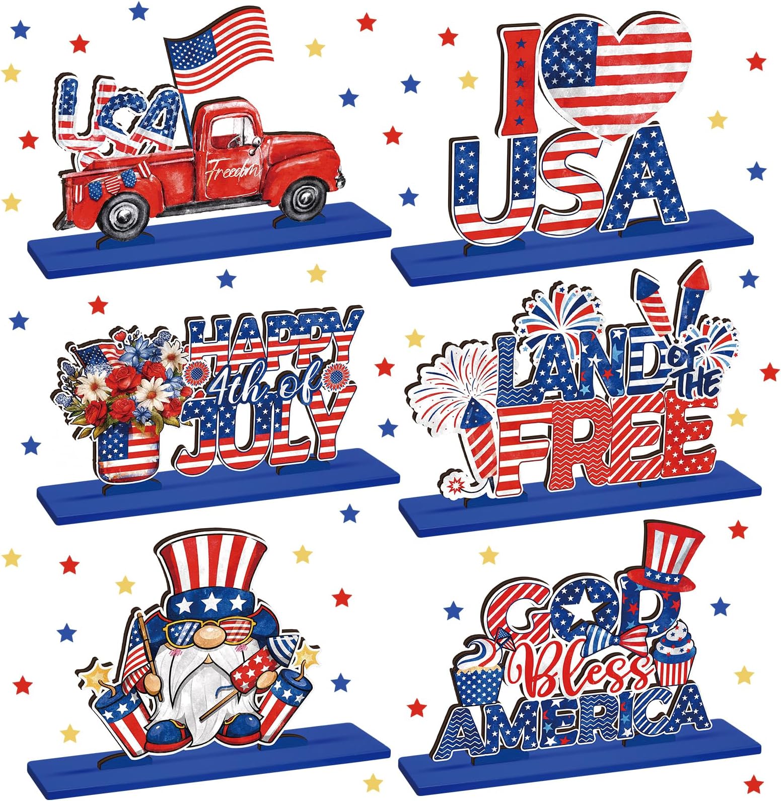 Amazon.com: 4th of July Decor Patriotic Decorations 4Pcs Wooden Star ...