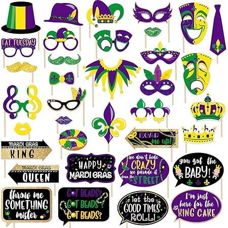 Amazon.com: CRAWPROP 35PCS Mardi Gras Party Photo Booth Props for New ...