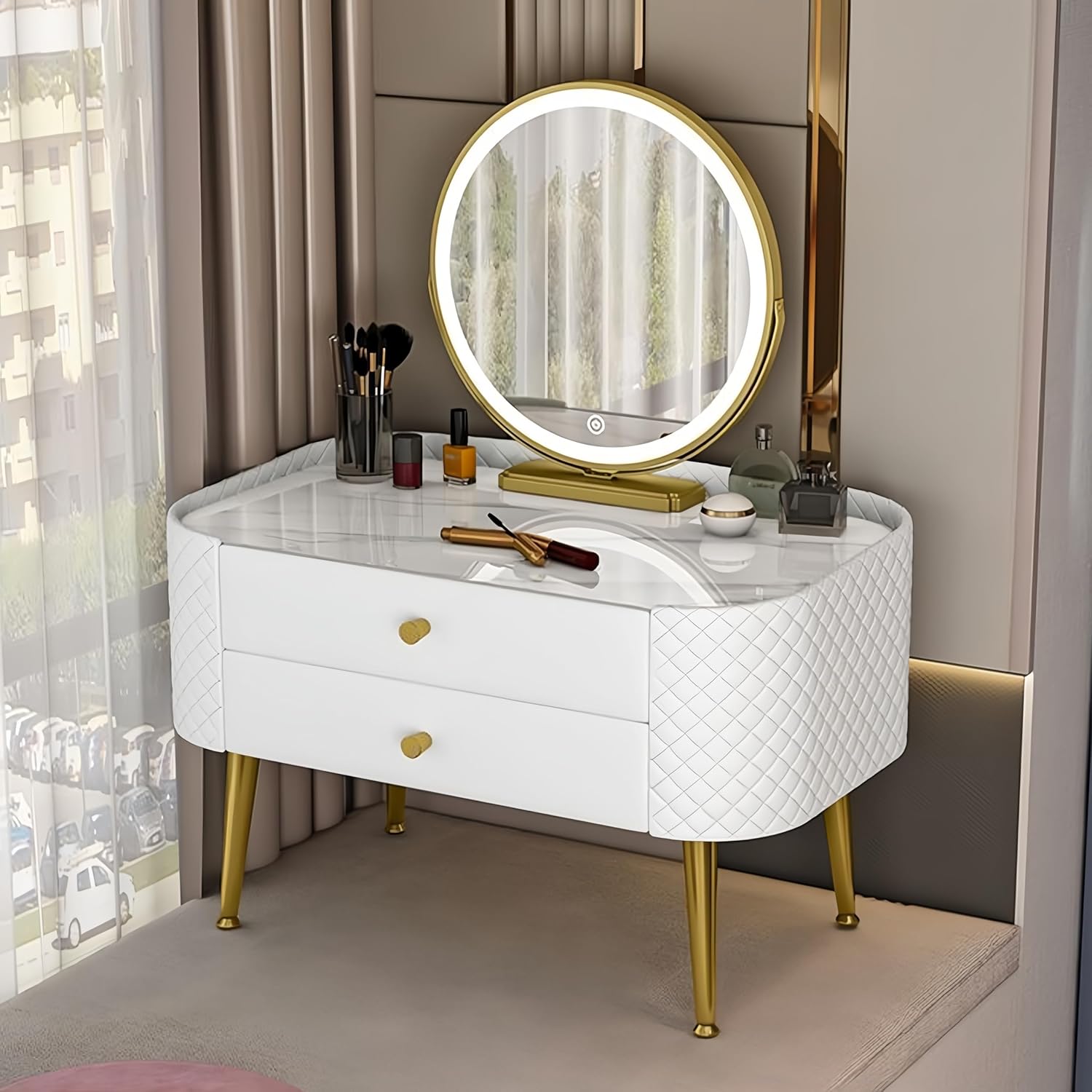 Amazon.co.jp: Solid Wood Bay Window Dressing Table Bedroom Modern ...