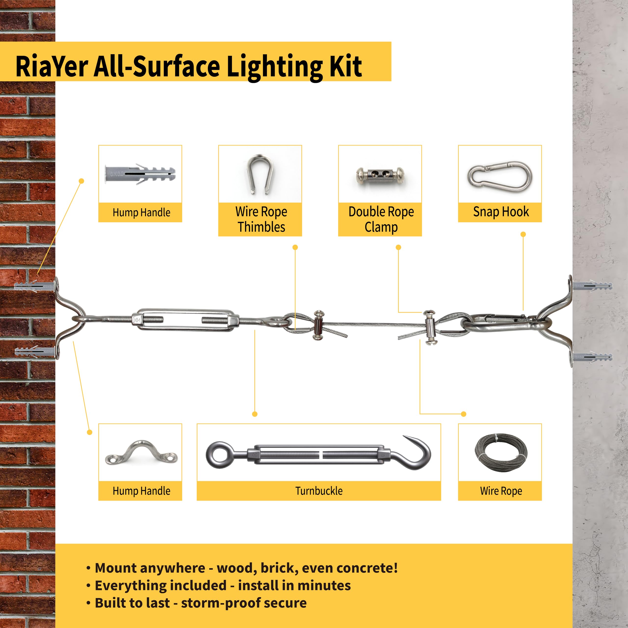 Snapklik.com : RiaYer 165FT Outdoor String Light Hanging Kit, 1/16 ...