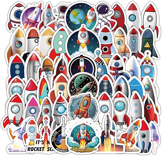 Amazon.com: 60 Pcs Rocket Stickers for Kids Teens Boys Girls, Cartoon ...