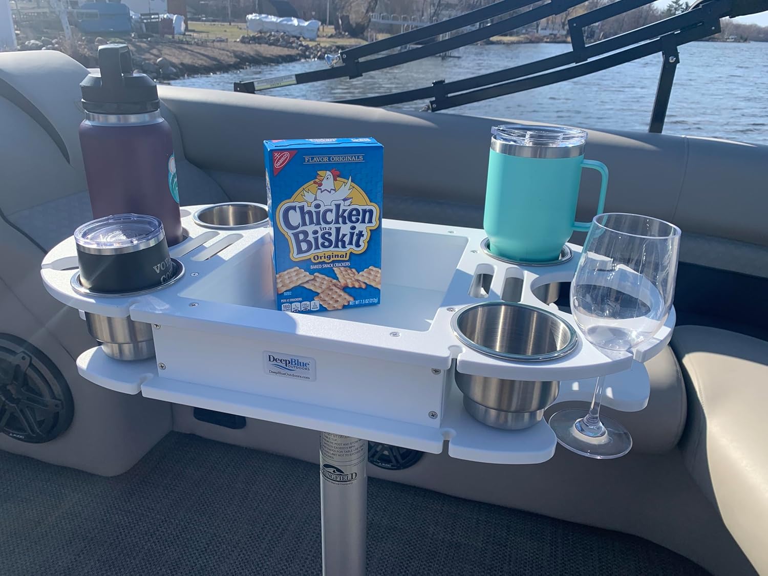 Amazon.com: Boat and Pontoon Table with Drink Holders – Outdoor Pontoon ...