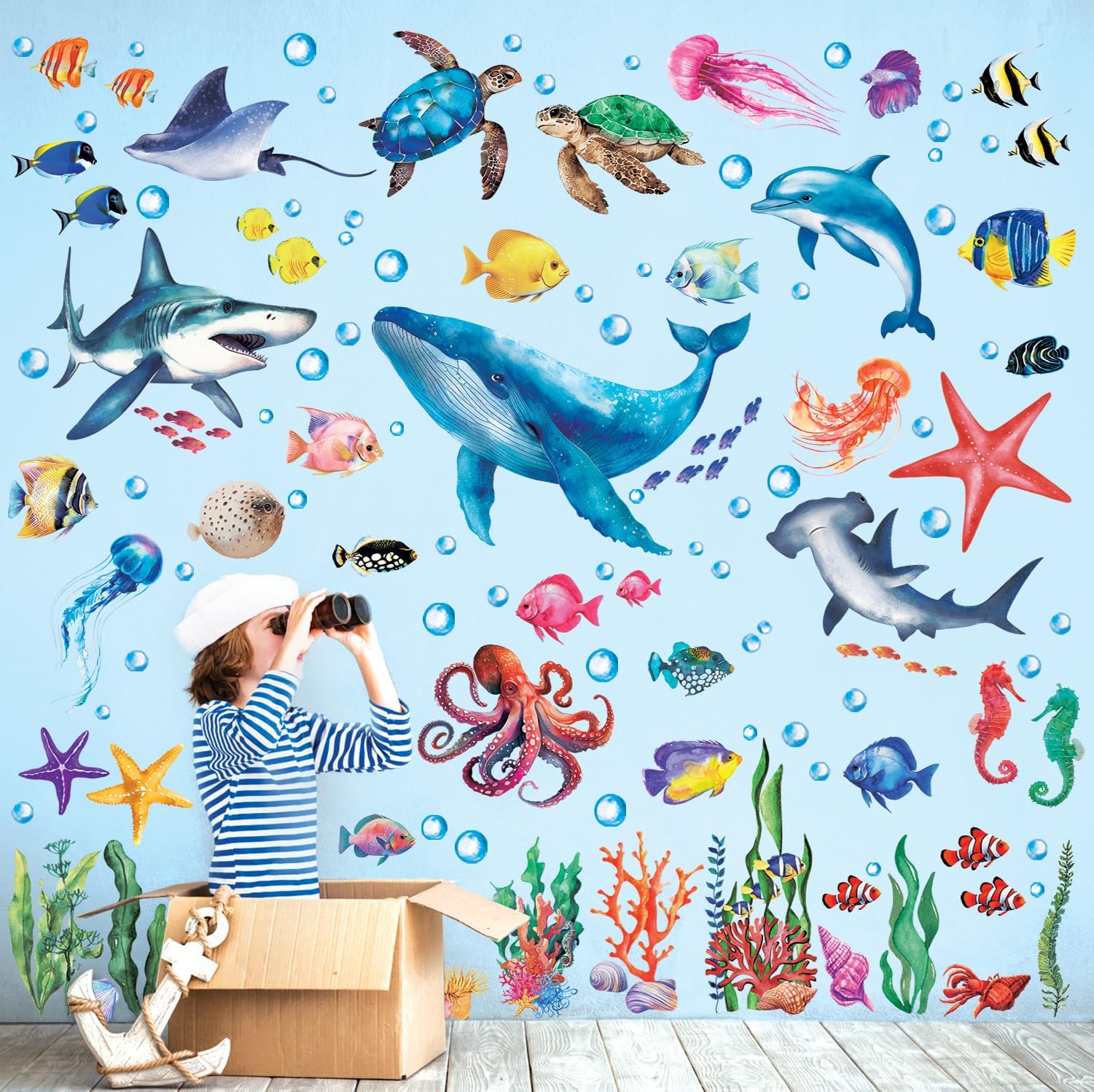 Amazon.com: Ocean Wall Decals Watercolor Under The Sea Wild Life ...