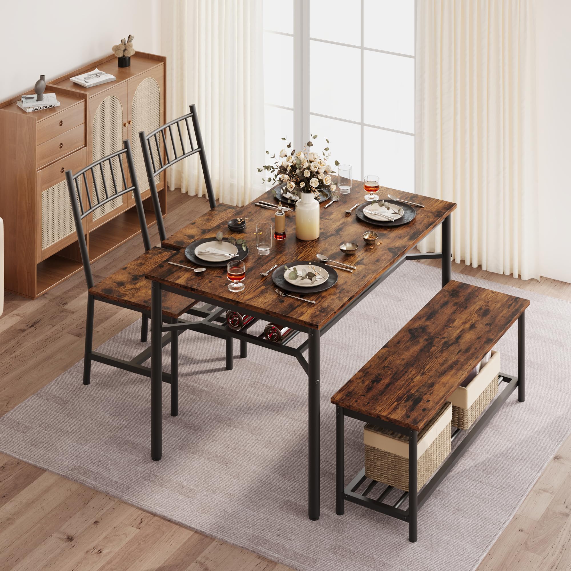 Small Kitchen Table With Bench GAOMON For 4, Kitchen Table With Benches ...
