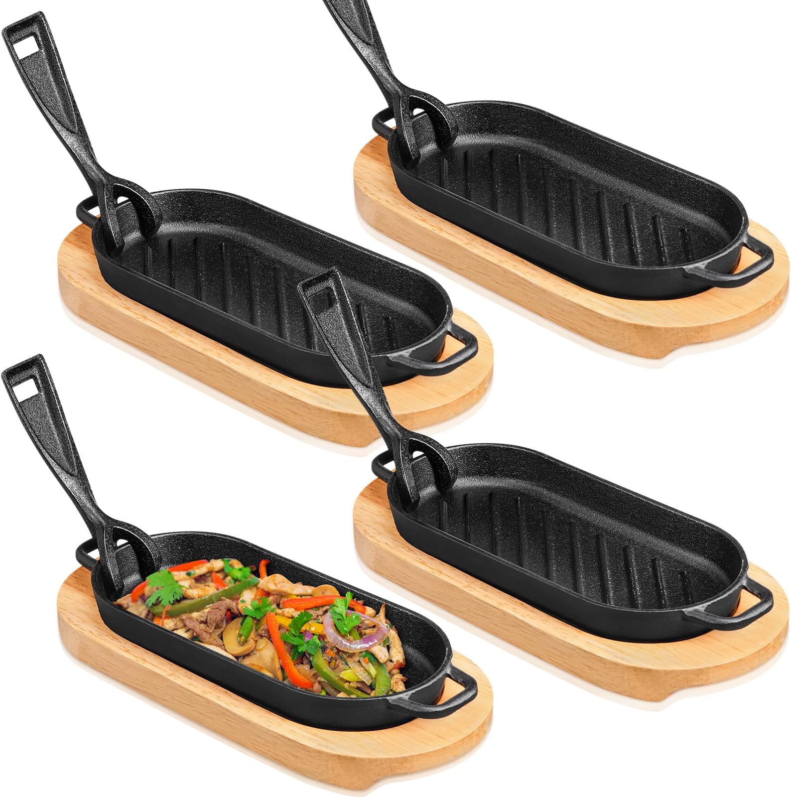 Amazon.com: Mifoci 6 Pieces Oval Cast Iron Fajita Skillet Pan Set Small ...