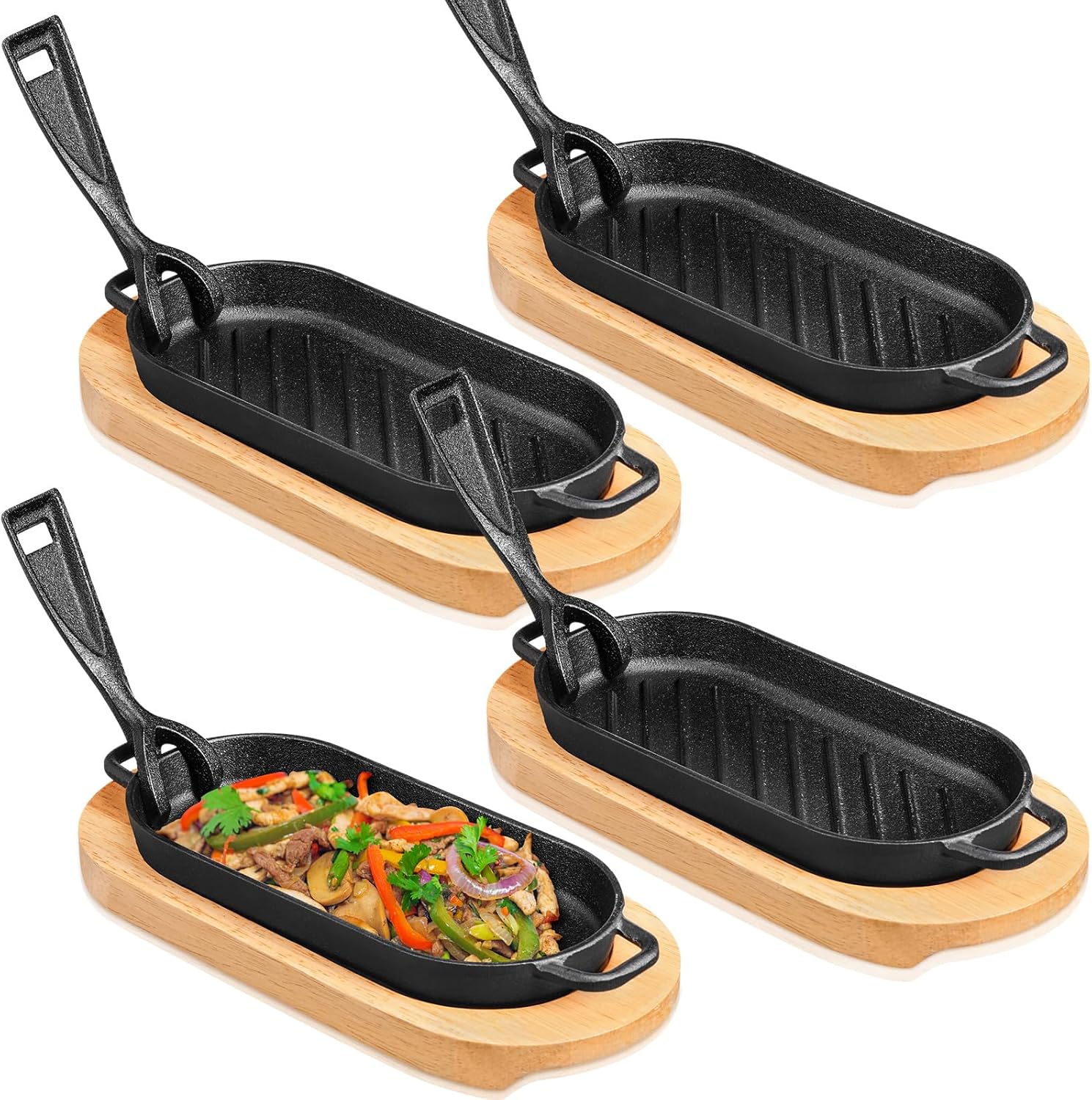 Amazon.com: Yiyiring 4 Pcs Cast Iron Fajita Skillet Pan Set Sizzling ...