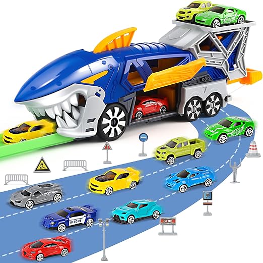 Amazon.com: Aoskie Shark Car Toys Transport Carrier Truck with 8 Mini ...