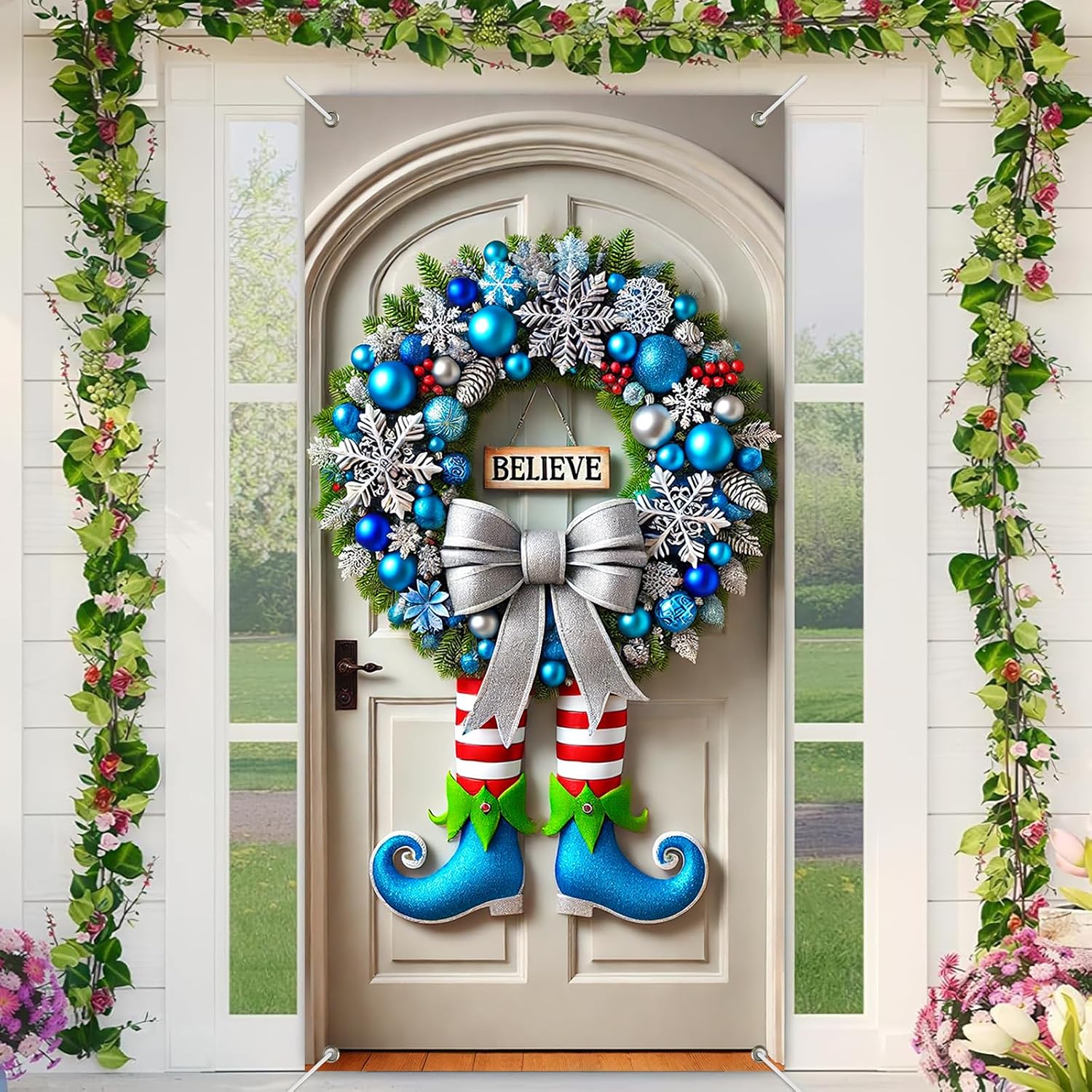 Amazon.com: BlissYard Christmas Door Cover Winter Wreath Doors Cover ...
