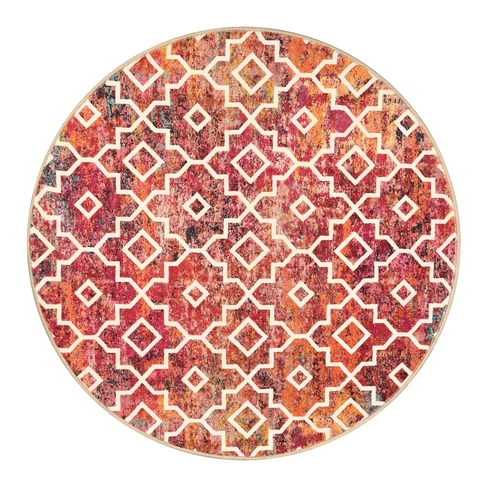 Wonnitar Moroccan Round Area Rug 4ft,Washable Colorful Small Circle ...