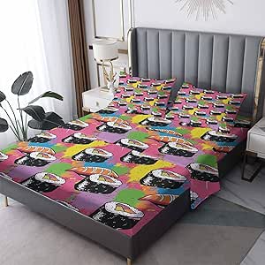 Amazon.com: Fizzenobia Japanese Sheets Twin XL Sheet Sets - Japan Sushi ...