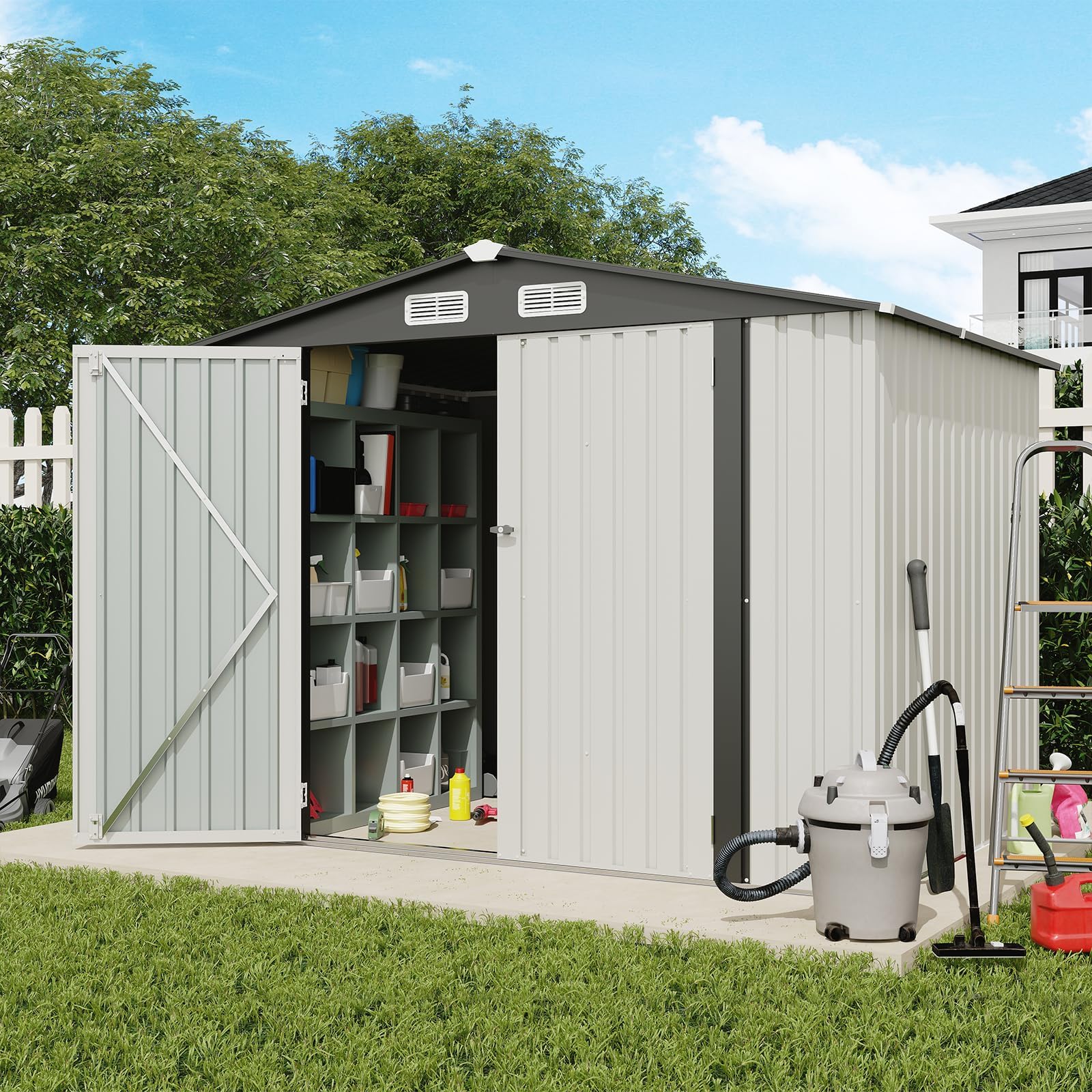 Amazon.com : Lyromix 8' × 6' Metal Outdoor Storage Shed with Door ...