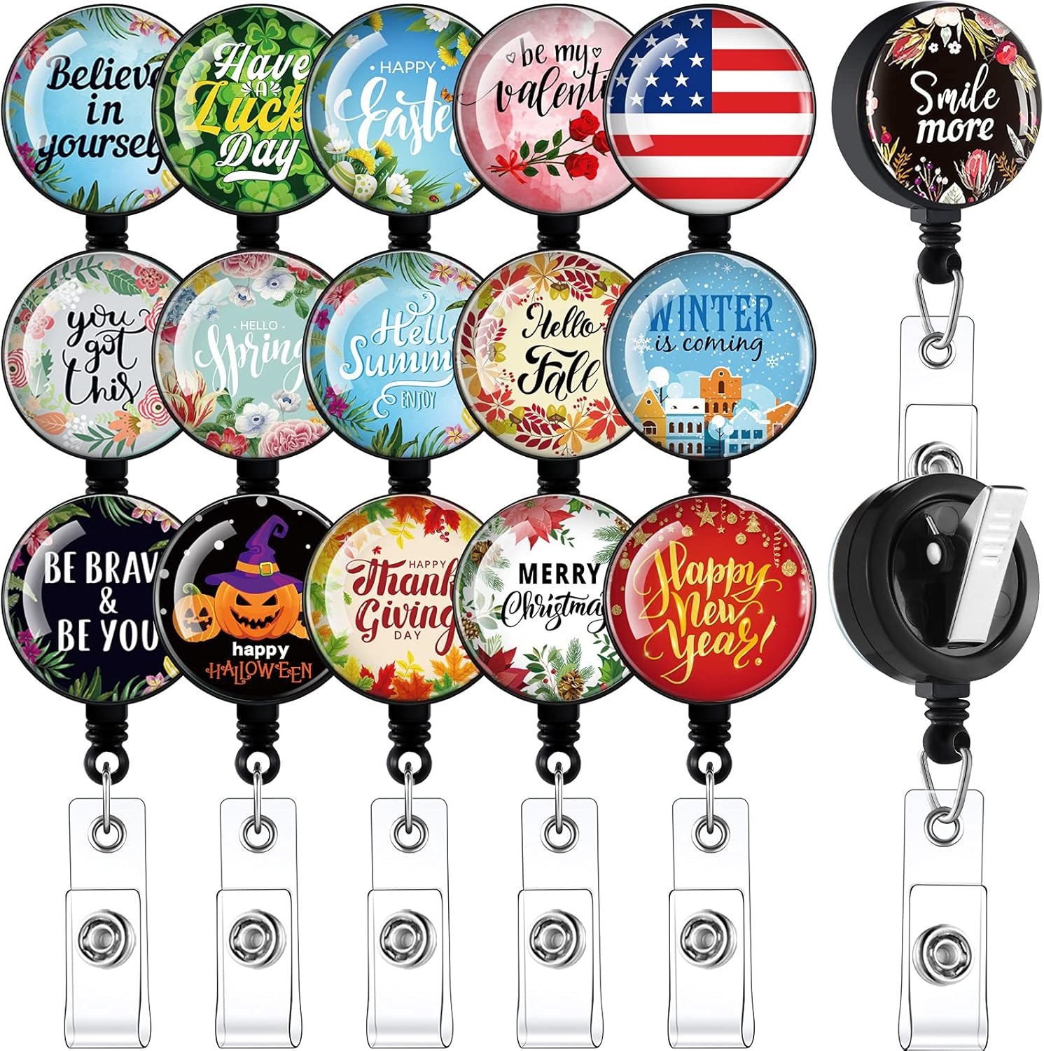 16 Pieces Decorative Retractable Badge Reel ID Card Badge Holders ...