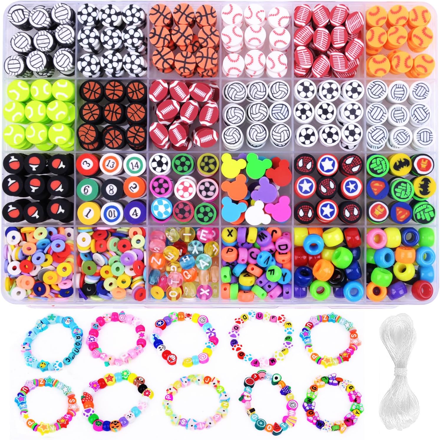Amazon.com: 1000PCS Polymer Clay Beads Bracelet Making kit, 24 Style ...