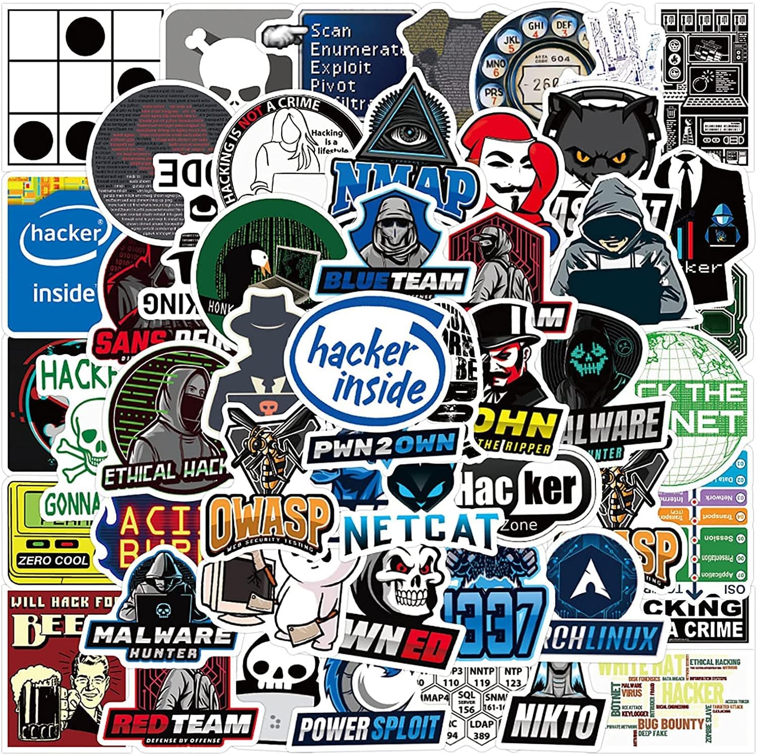 Amazon.com: 50pcs Hacker Stickers Pack: Cool Teen Vinyl Waterproof ...