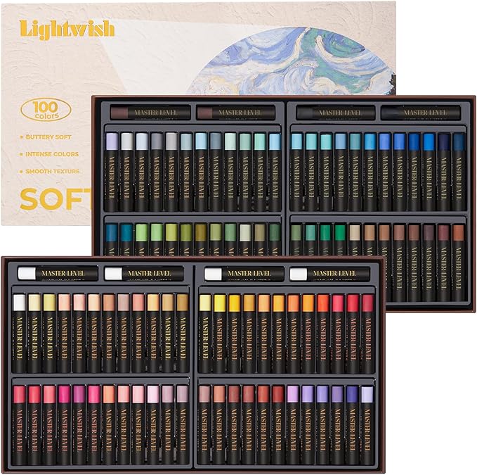 LIGHTWISH Professional Oil Pastels, 100 Vibrant Colors Plus 4 White ...