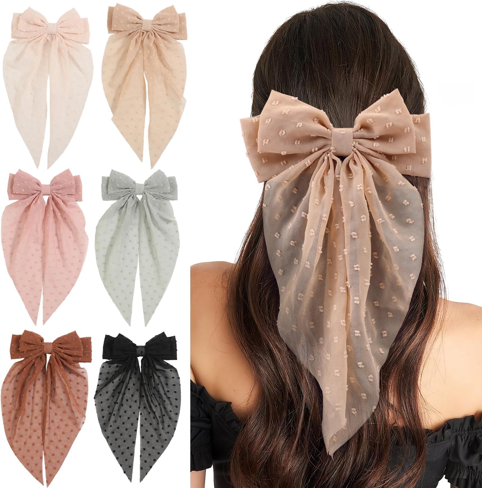 Amazon.com : 6 PCS Hair Bows for Women, Big Bow Hair Clips for Girls ...