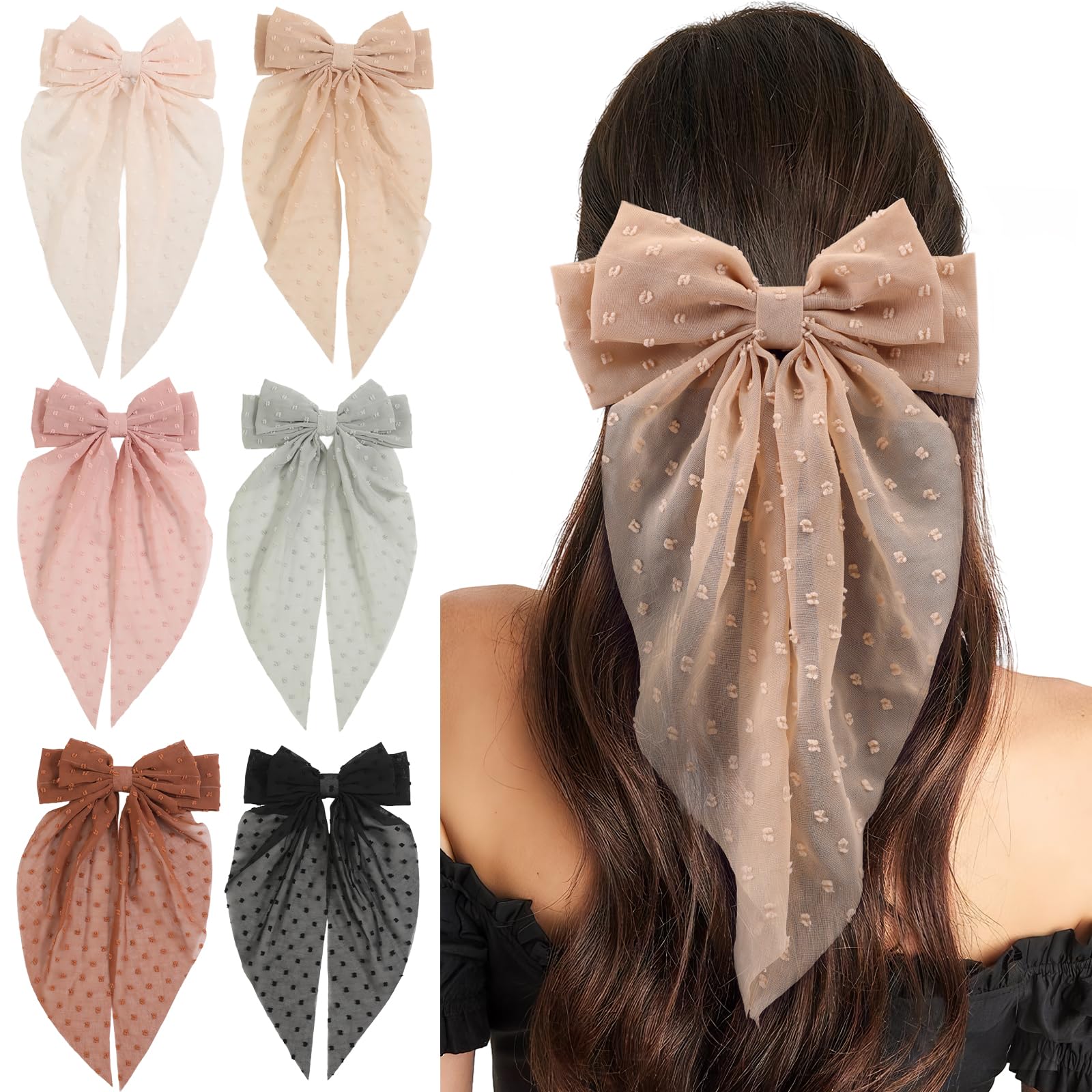 Amazon.com : 6 PCS Hair Bows for Women, Big Bow Hair Clips for Girls ...