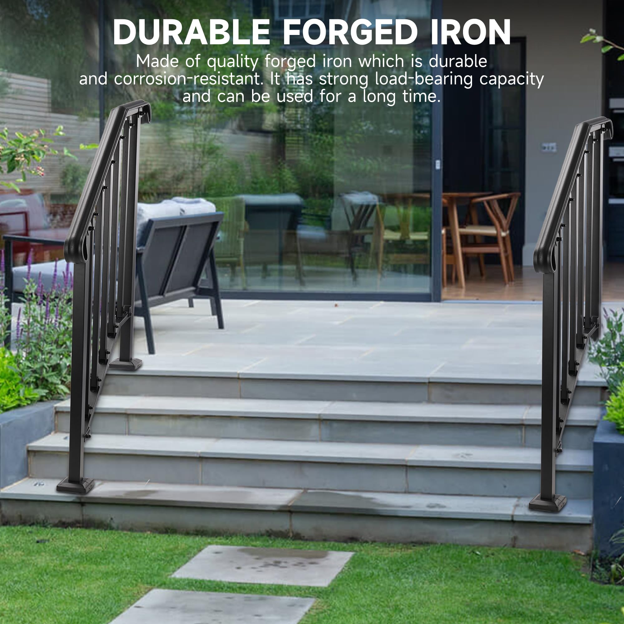 Snapklik.com : Outdoor Handrails - Fit 2 Or 3 Steps, Wrought Iron ...