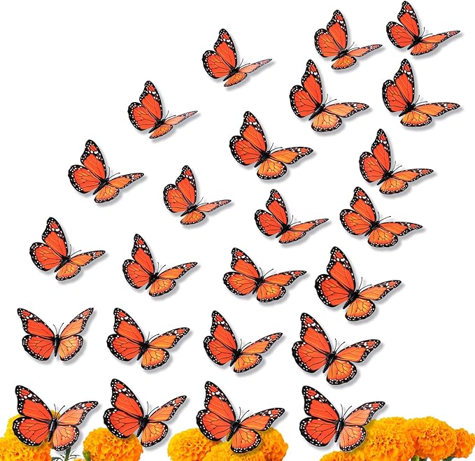 Amazon.com: Day of The Dead Monarch Butterfly Decorations, 24 Pcs Halloween Orange Artificial 3D ...