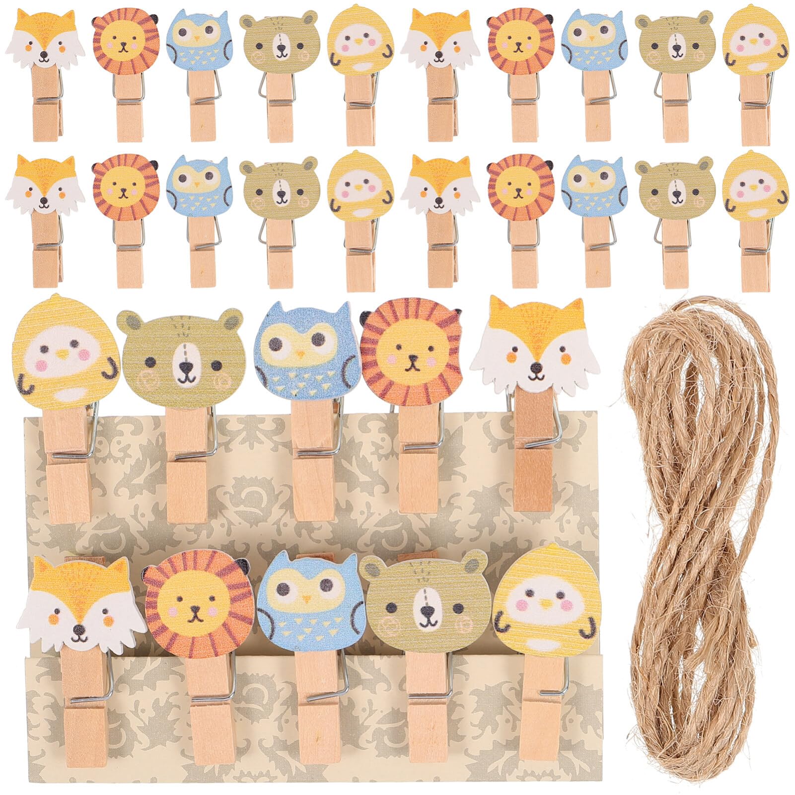Amazon.com: Cabilock 100PCS Wood Clips with Twine, Forest Animals Wood ...