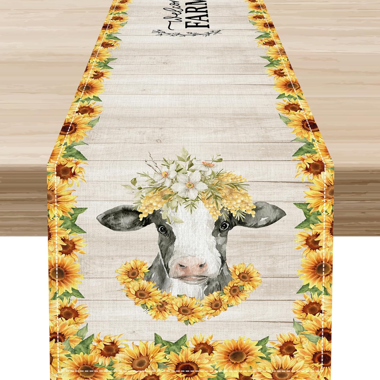 Amazon.com: Cow Table Runner, Floral Spring Sunflower Rustic Farmhouse ...