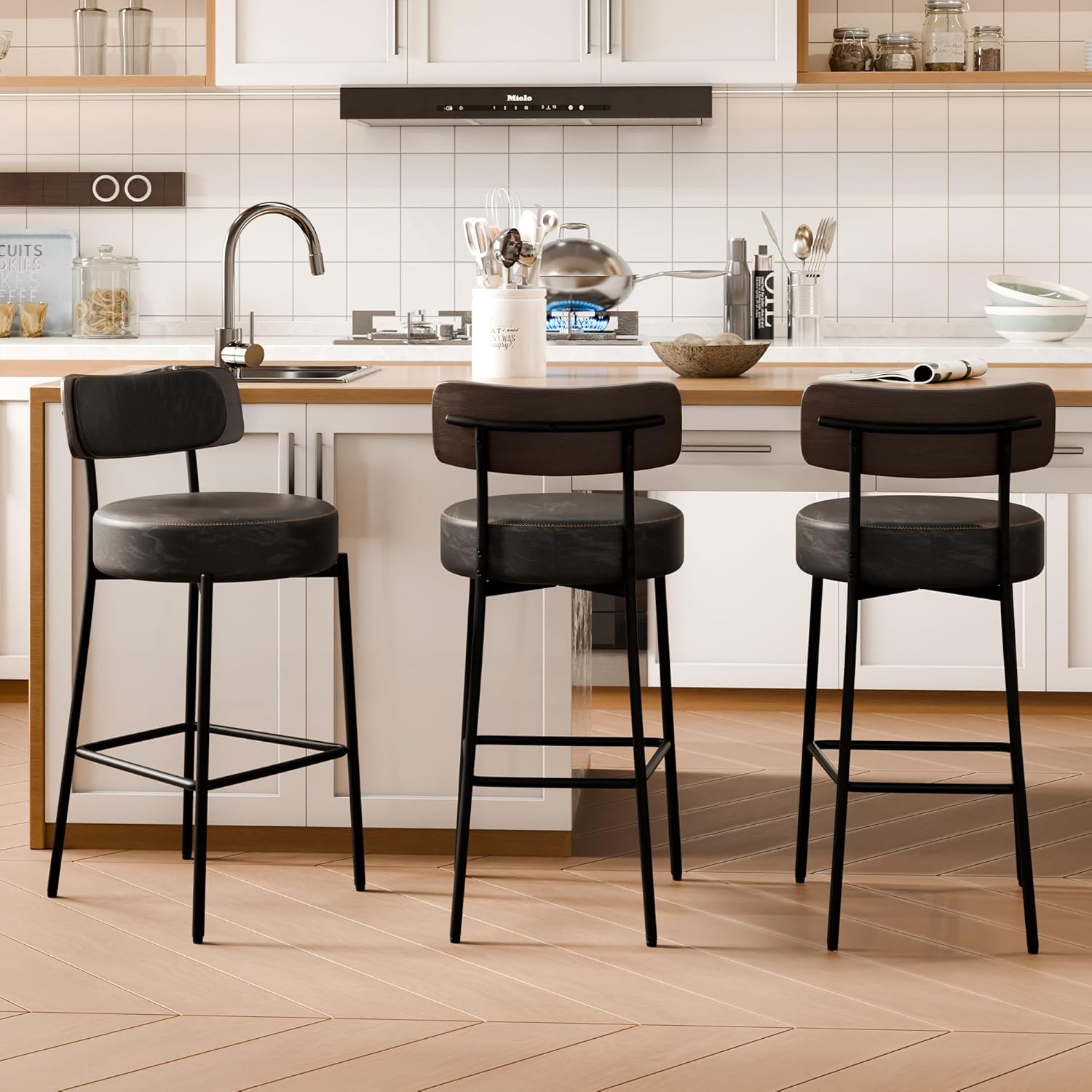 Amazon.com: FUNCOLOR HOME Black Bar Stools Set of 3, 24'' Counter ...