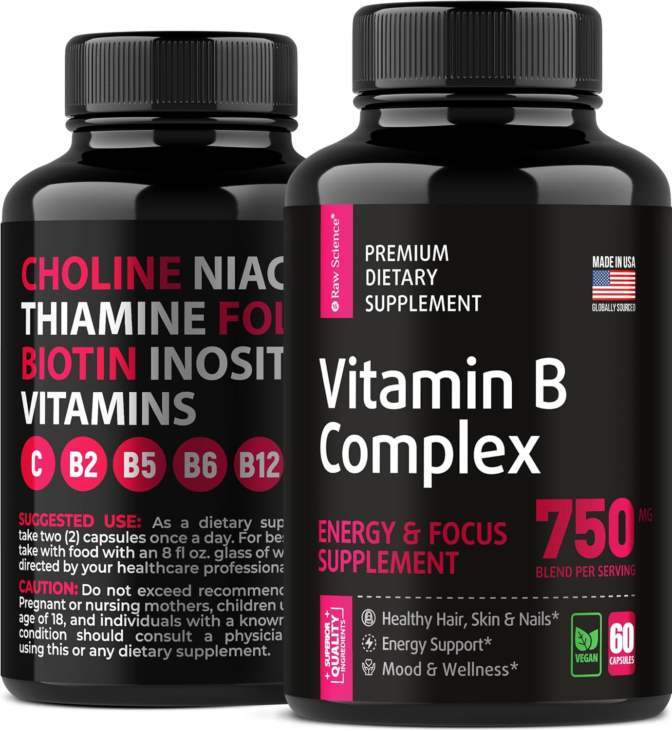Amazon.com: Vitamin B-Complex Capsules - B Vitamins: B1 B2 B3 B5 B6 B7 B9 B12, Biotin, Folic ...