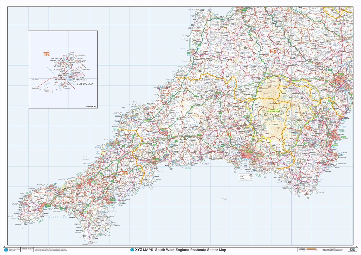 Postcode Sector Map - (S1) - South West England - Wall Map-Plastic ...