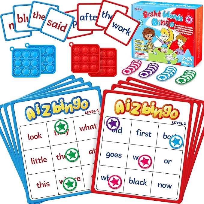 Amazon.com: Torlam Sight Word Bingo Games 2 Levels, Learn to Read ...