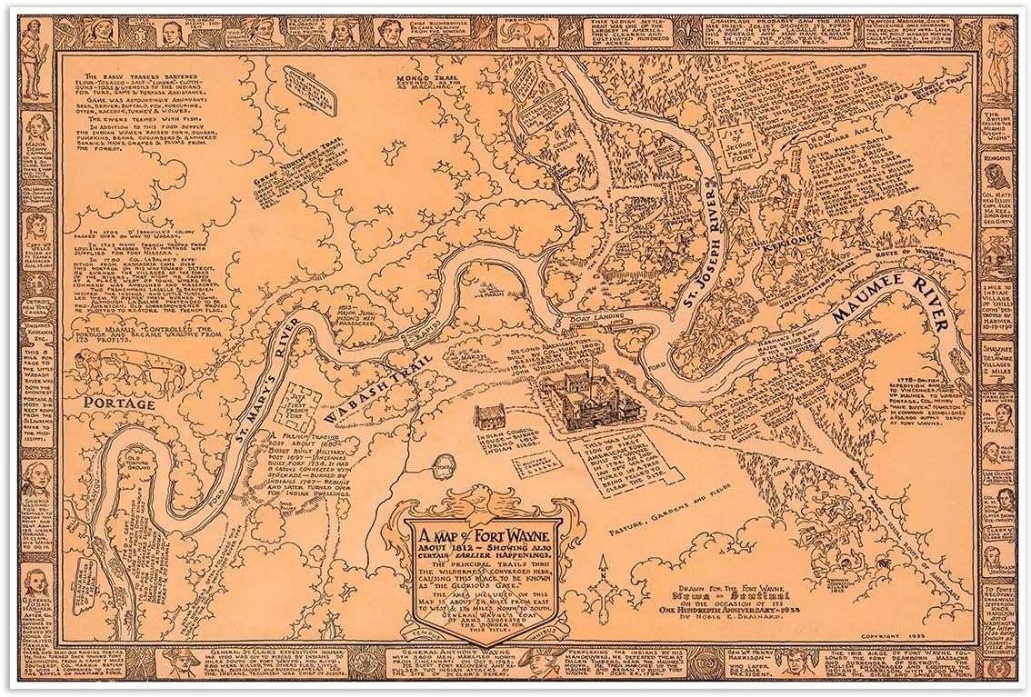 Amazon.com: Antiguos Maps Large Pictorial of Fort Wayne Indiana in 1812 ...
