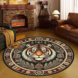 Amazon.com: Qmkmyy Round Tiger Rug 3ft Jungle Animals Theme Home Decor ...