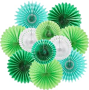 SUNBEAUTY Green Paper Fans Decoration Reusable Hanging Paper Fan Set ...