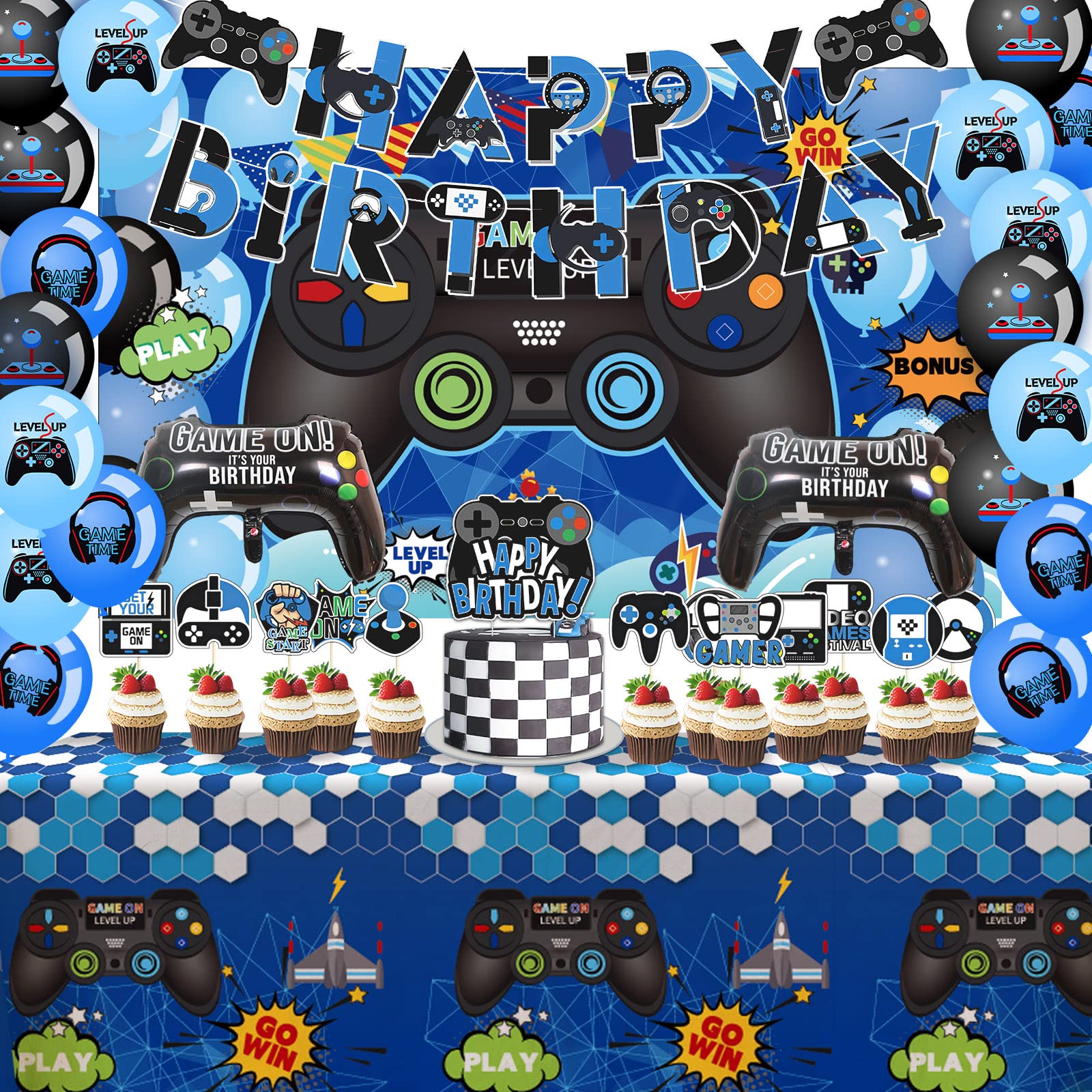 Gamer Birthday Decorations Video Game Party Supplies Includes Table ...