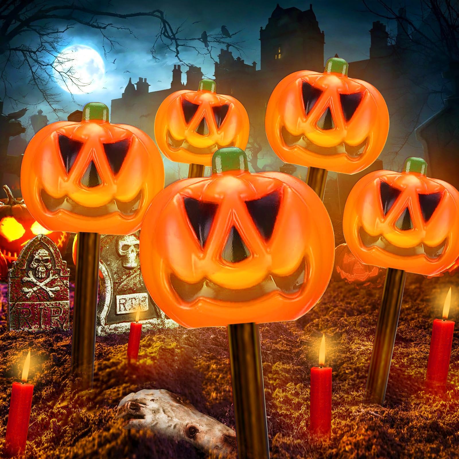 Amazon.com : Solar Pathway Pumpkin Lights - 5 Pack, Light Up Outdoor ...