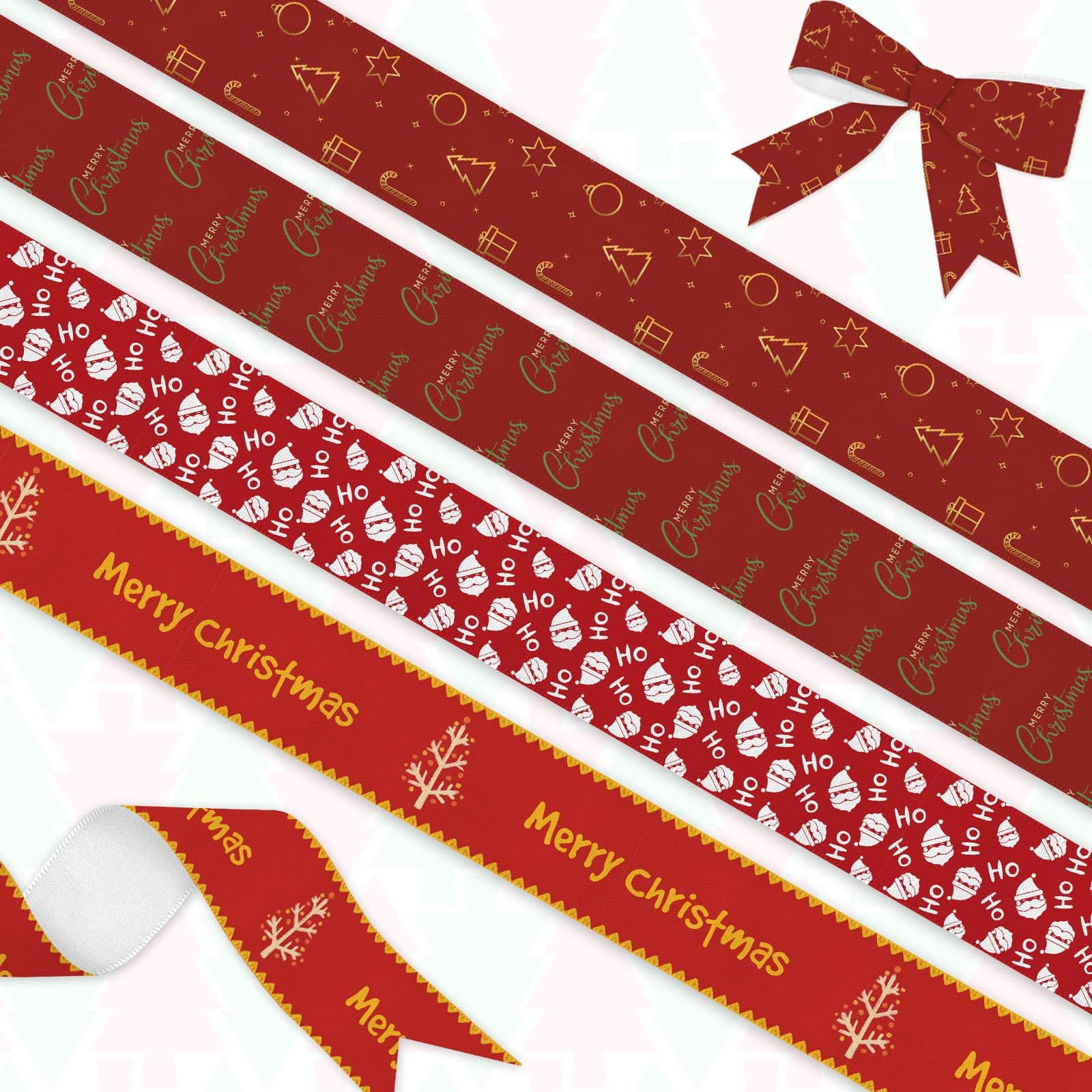 Amazon.com: YKW 4 Rolls Christmas Ribbon Set - Festive Designs: Gold ...