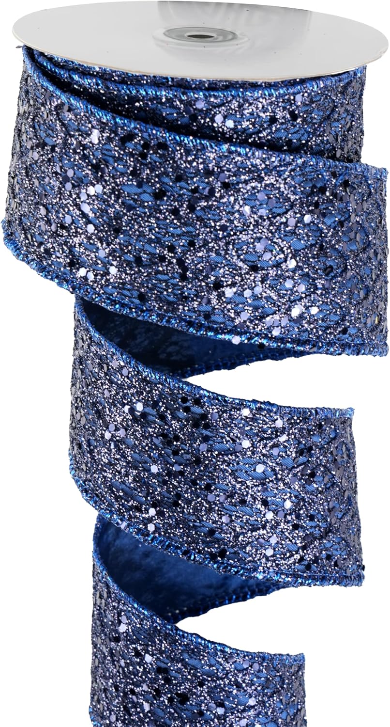 Amazon.com: LIZLOVESS Navy Blue Christmas Ribbon 2.5" Glitter Mesh ...