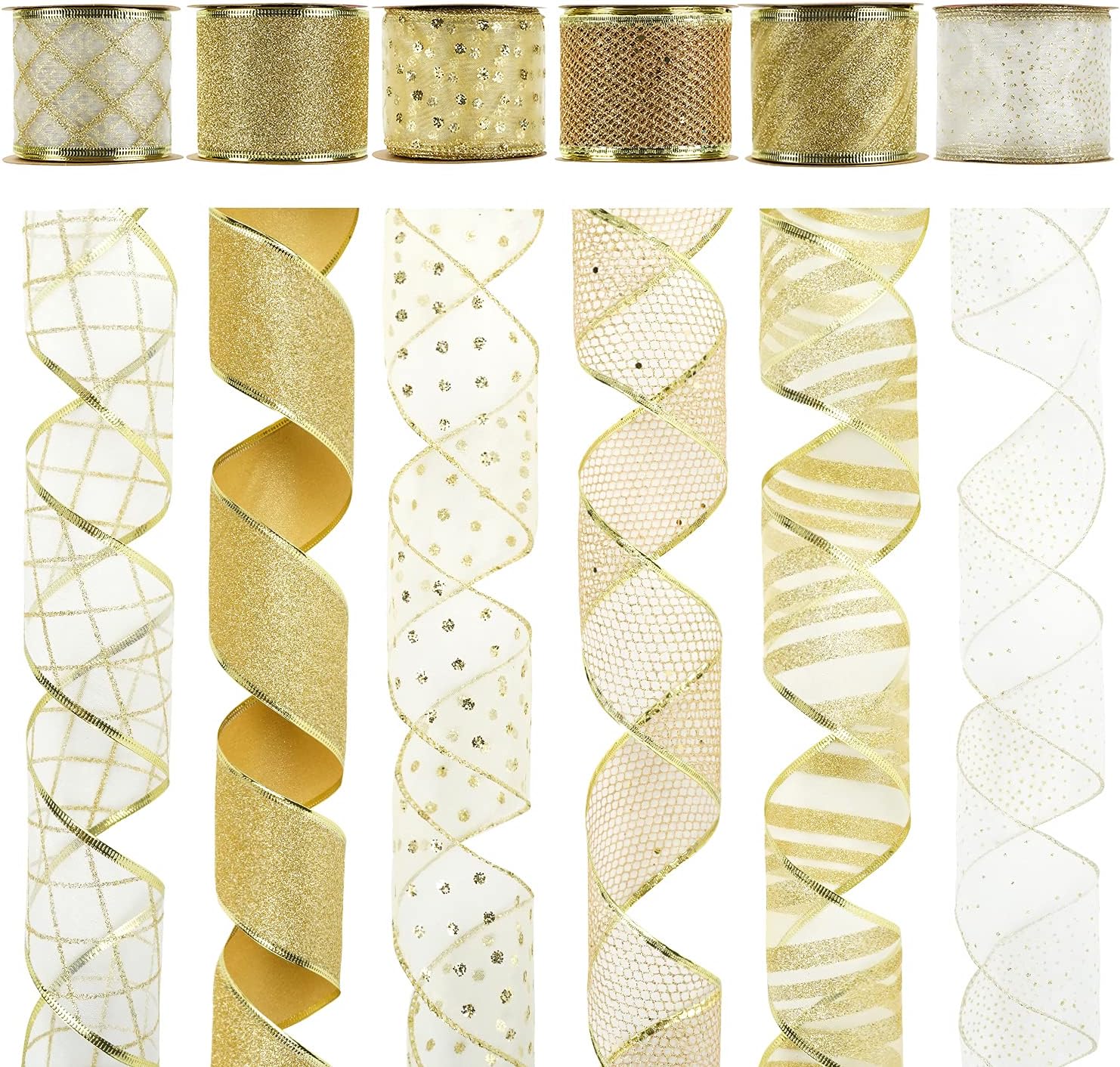 Amazon.com: Jutom 2 Rolls Champagne Gold Ribbon Wired 2.5 Inch Metallic ...