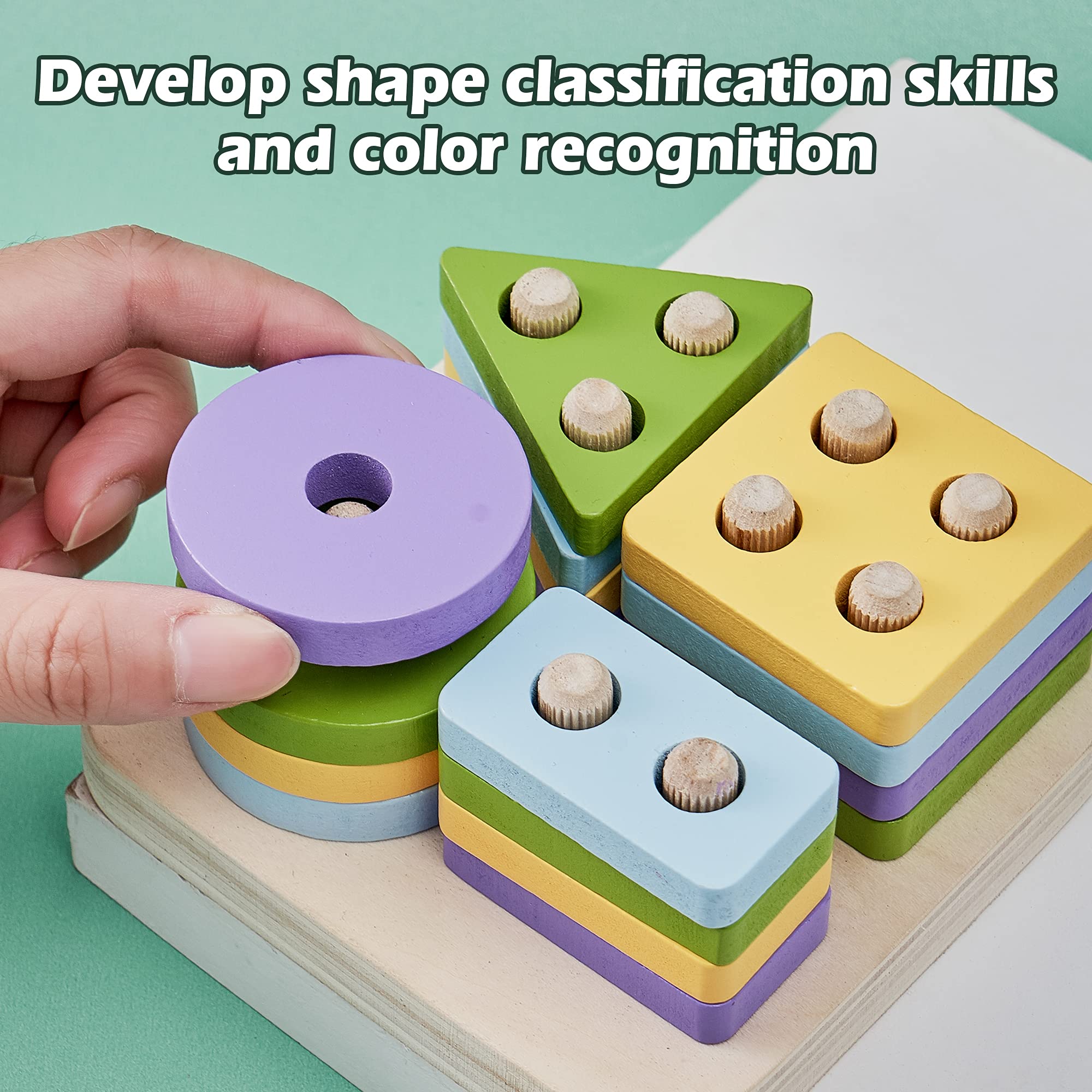 Wooden Sorting Stacking Toys, Montessori Toys for Toddlers Learning ...