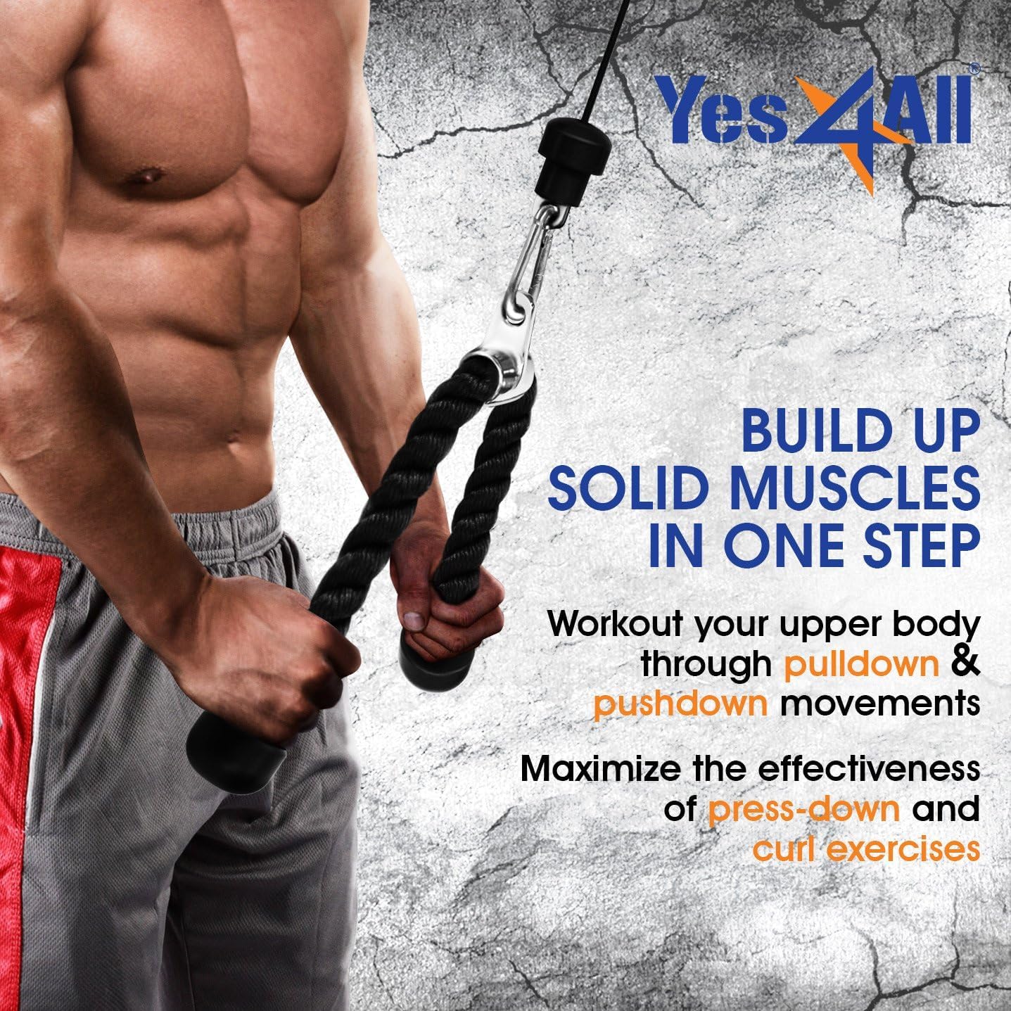 Snapklik.com : Combo Tricep Rope & Single D-Handle For Cable Machine ...